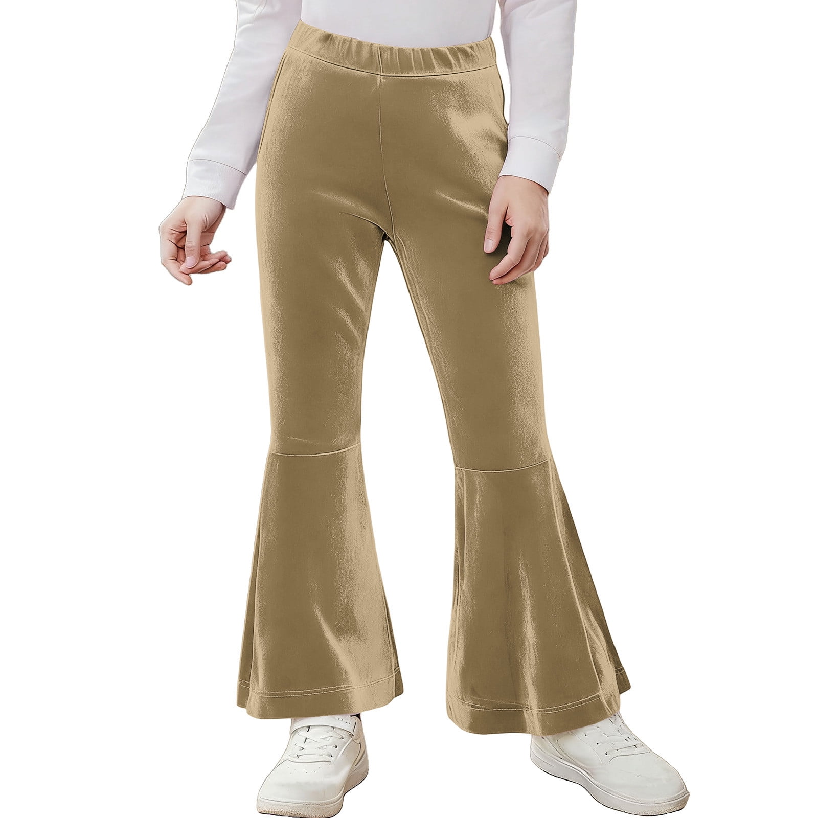 Girls Velvet Flare Pants Trendy Elastic Waisted Casual Trousers Fall ...