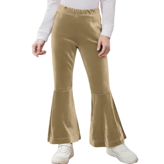 Girls Velvet Flare Pants Trendy Elastic Waisted Casual Trousers Fall ...