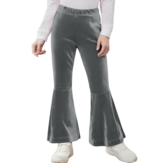 Girls Velvet Flare Pants Trendy Elastic Waisted Casual Trousers Fall ...