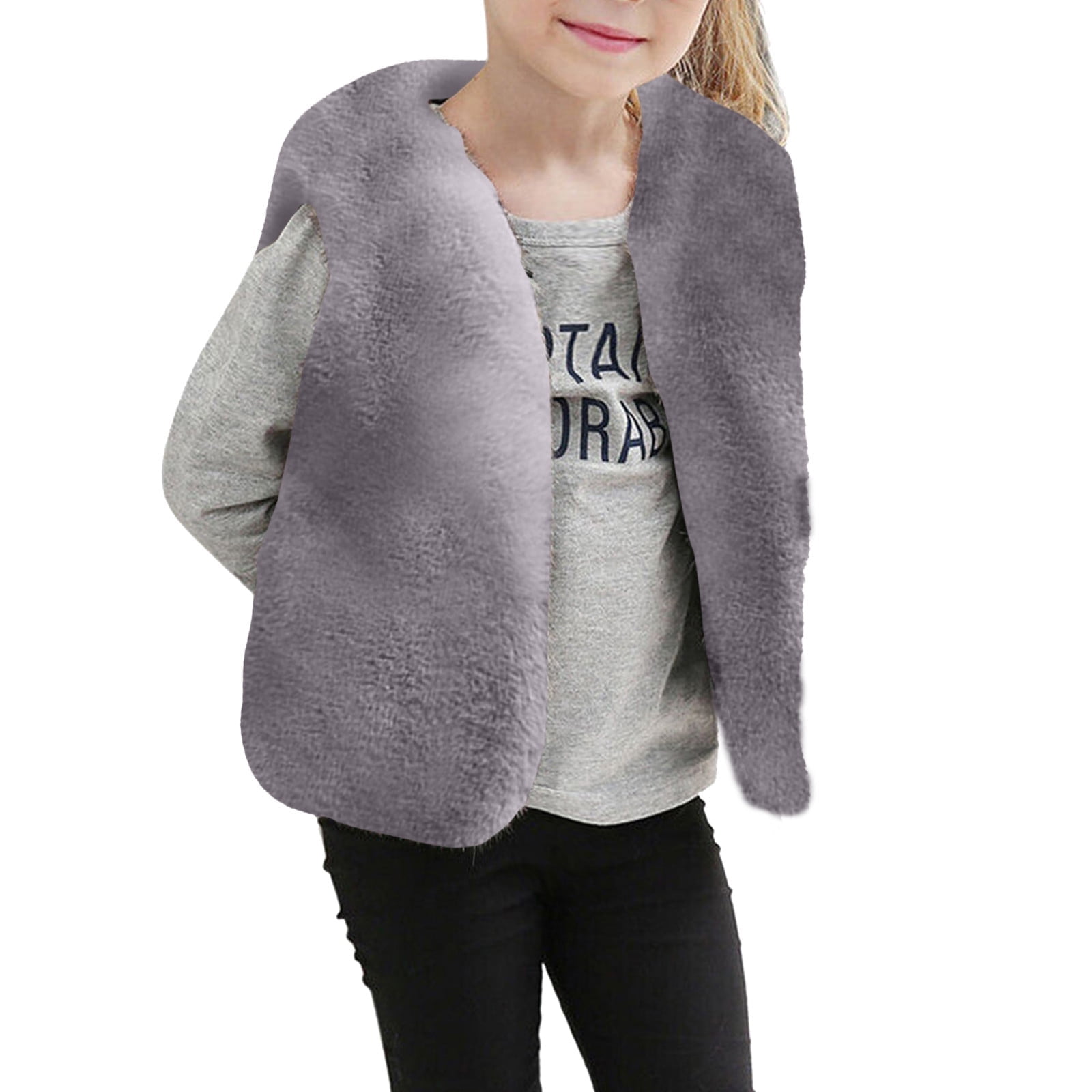 Girls Vest Winter Fuzzy Furry Jacket Coat Fur Waistcoat Windproof ...