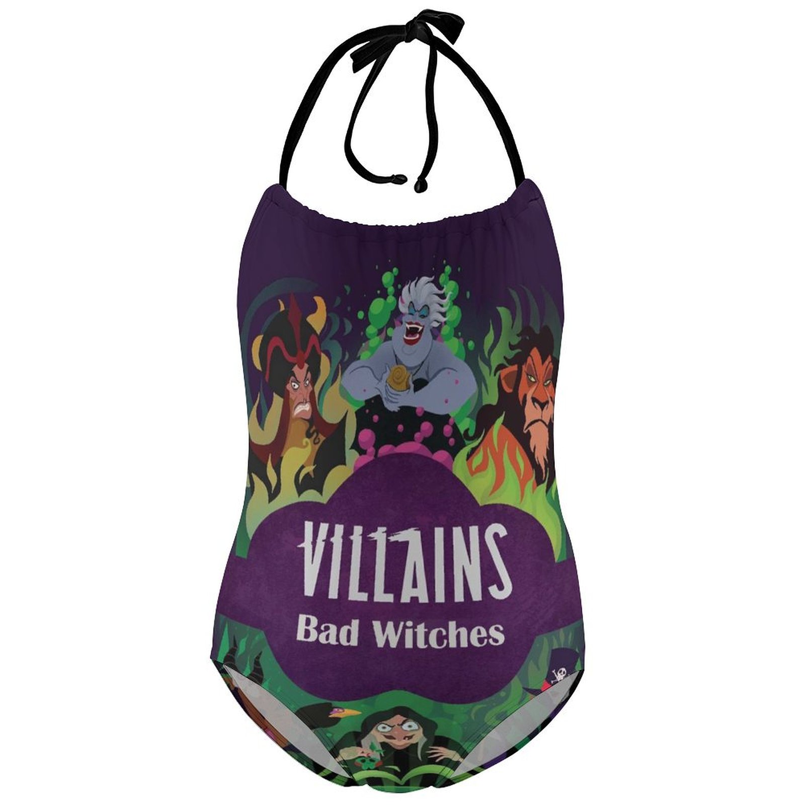 Girls Vill-ain Bad Witche Bathing Suit One Piece Halter Neck Strap ...
