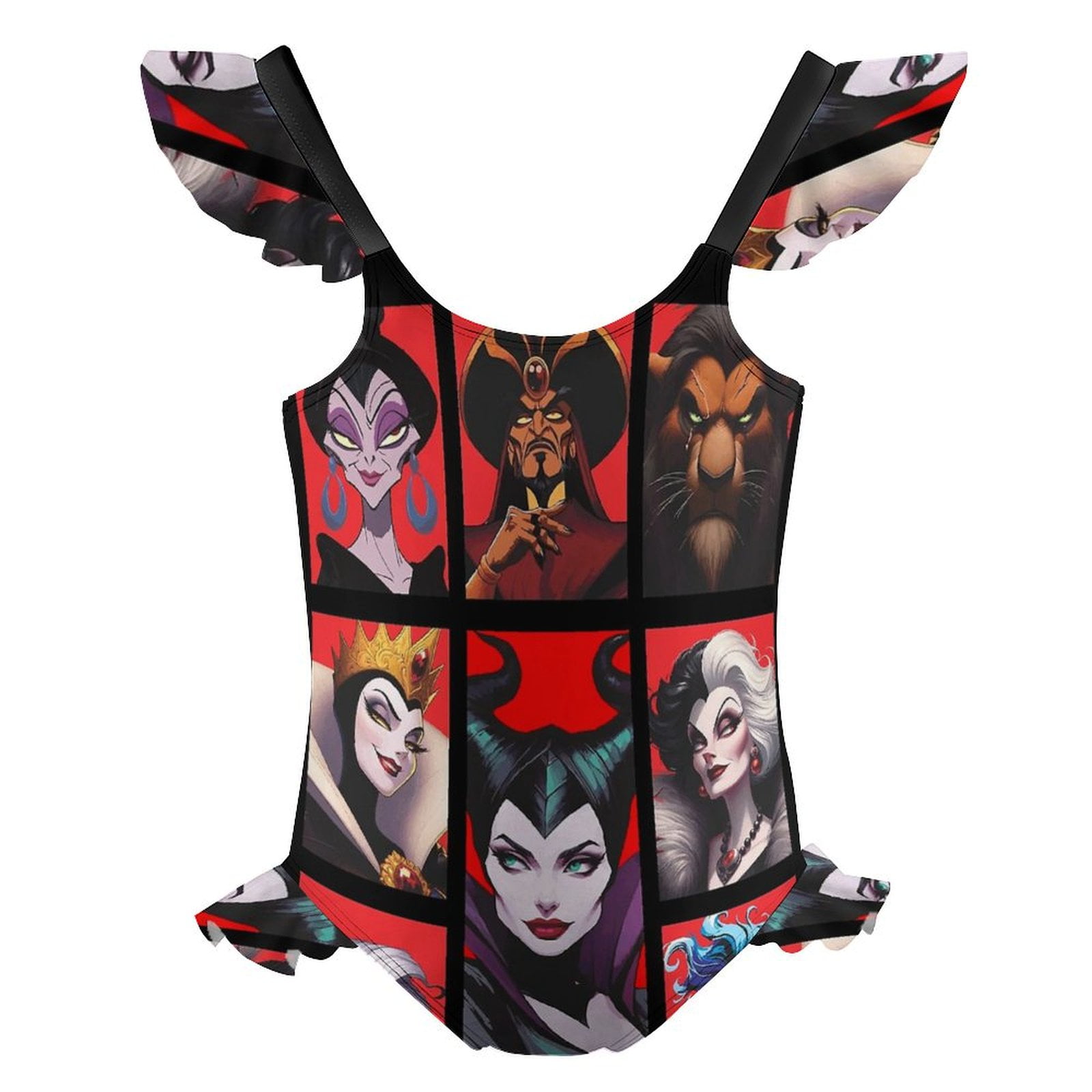 Girls Vill-ain Bad Witche One Piece Swimsuit Kids Cute Ruffle Bathing ...