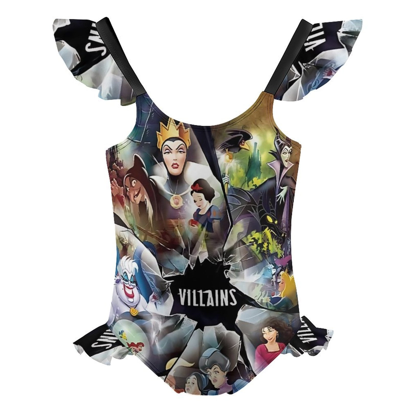 Girls Vill-ain Bad Witche One Piece Swimsuit Kids Cute Ruffle Bathing ...