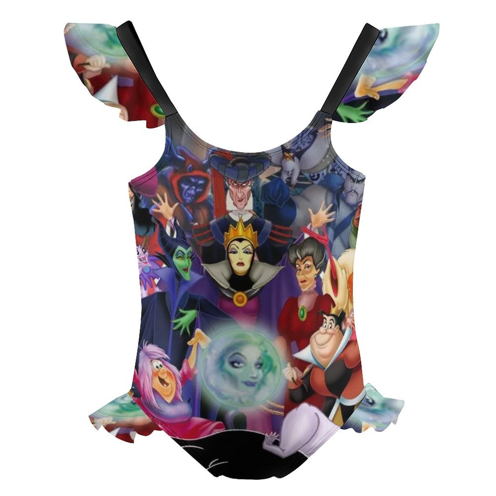 Girls Vill-ain Bad Witche One Piece Swimsuit Kids Cute Ruffle Bathing ...