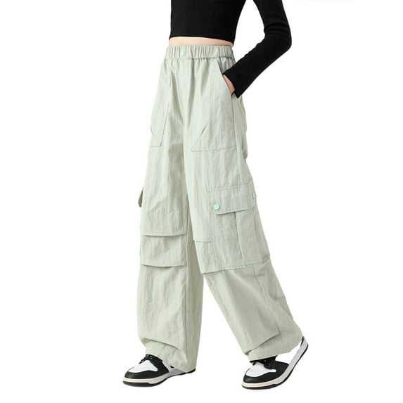 Girls' Vintage Cargo Pants with Pockets – Baggy Straight Wide Leg ...