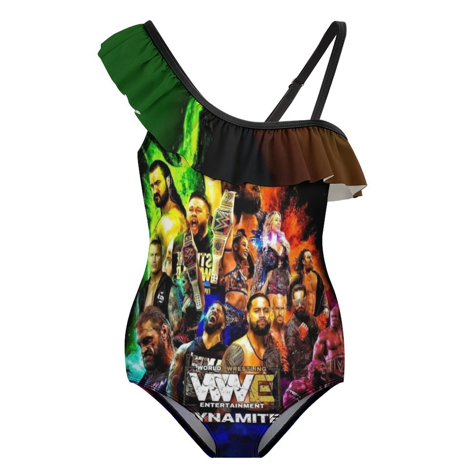 Girls WW-E One Piece Swimsuit One Shoulder Bathing Suit Ruffle Swimwear ...
