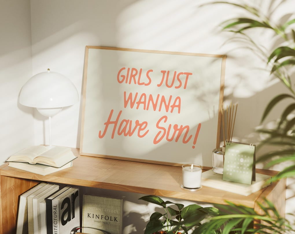 Girls Wanna Have Sun Print Red Typography Wall Art Poster Coastal ...