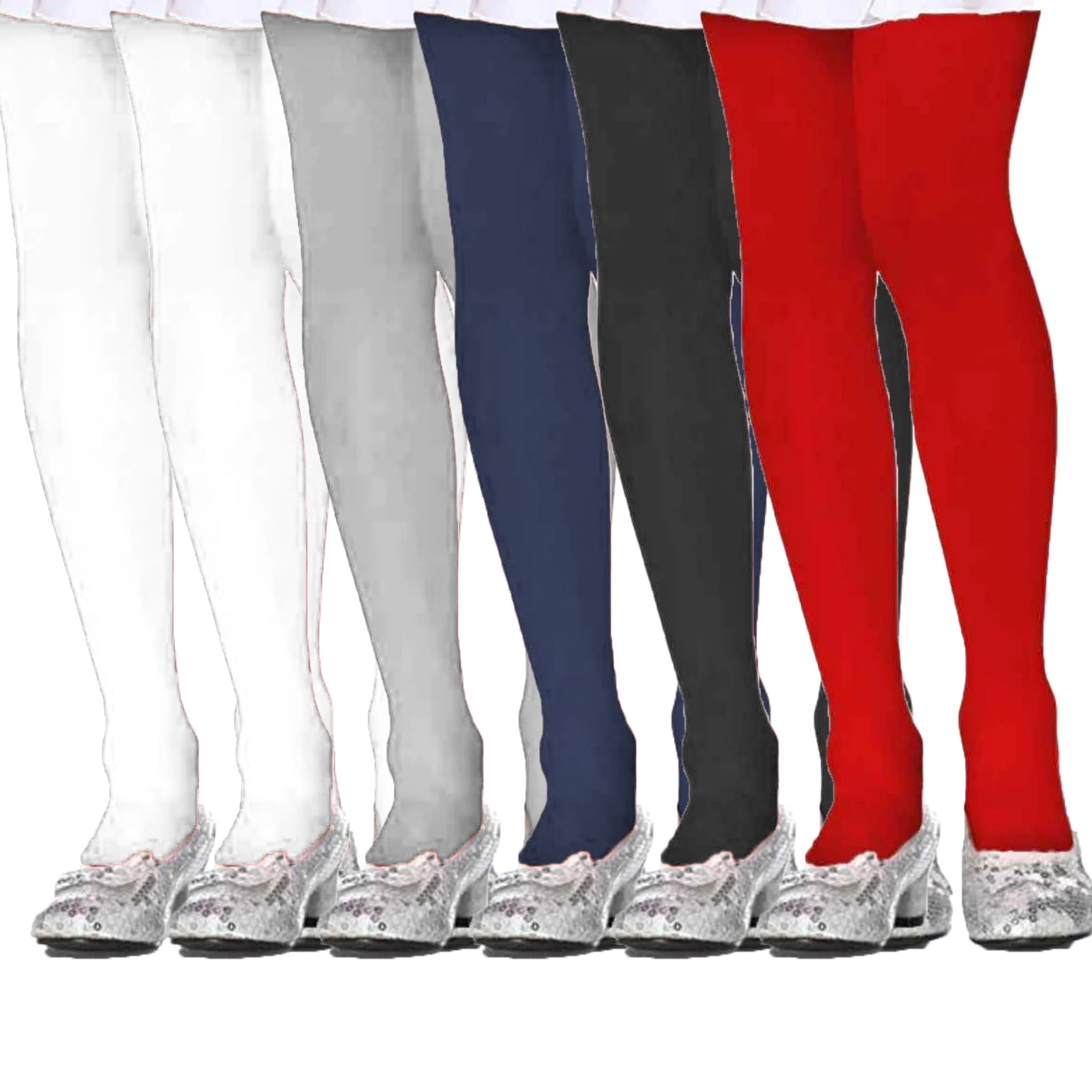 Girls Warm Assorted Pull-On Full Footed Tights, White/Navy/Black/H.Grey ...