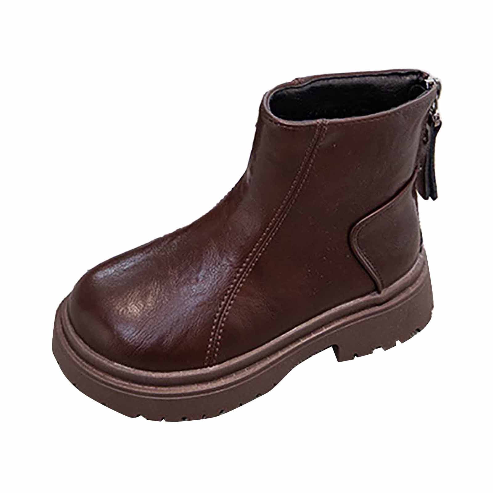 Girls Warm Boots For Kids Solid Color Stylish Short Leather Booties For ...