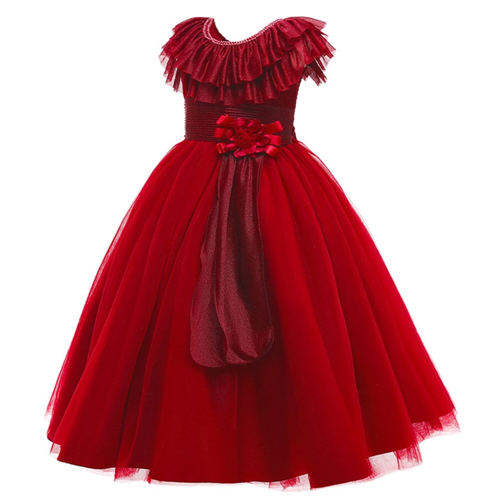 Girls Wedding Dress Bridesmaid Formal Long Gown Lace Princess Party ...