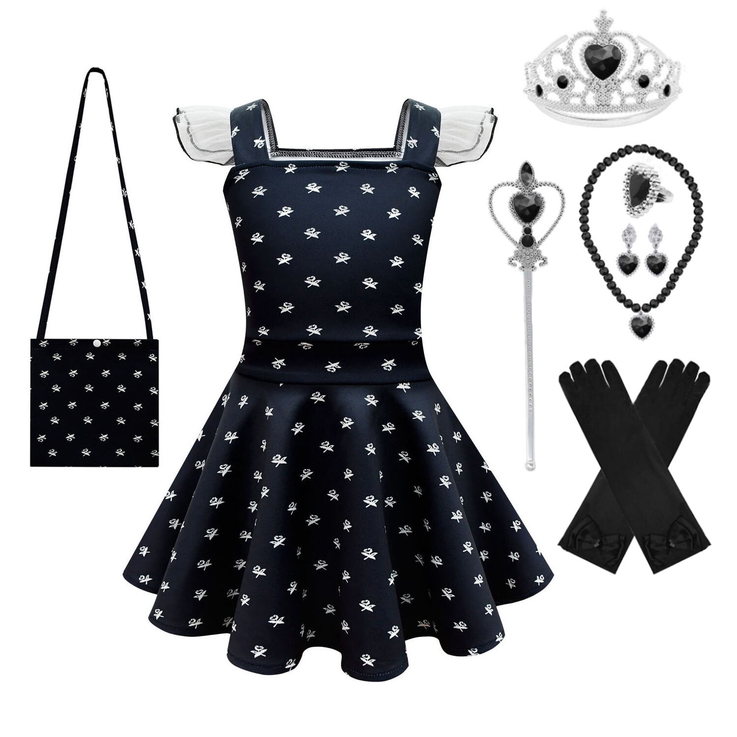 Girls Wednesday Costume Black Summer Skirt with Accessories for ...
