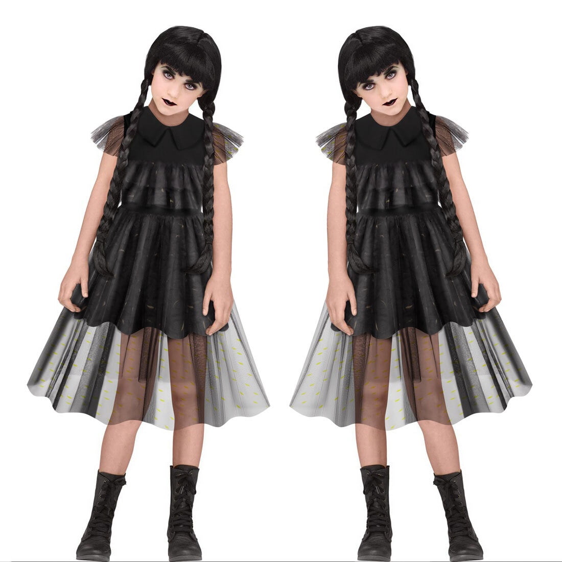 Girls Wednesday Addams Costume Dress Halloween Black Dress for 4-9Year ...