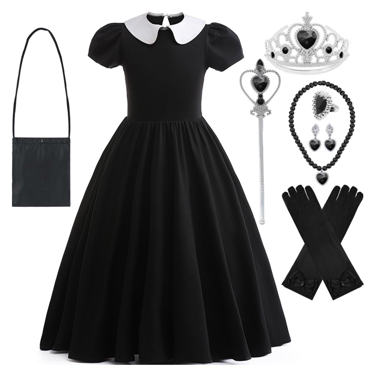 Girls Wednesday Costume Dress with Princess Accessories Family ...