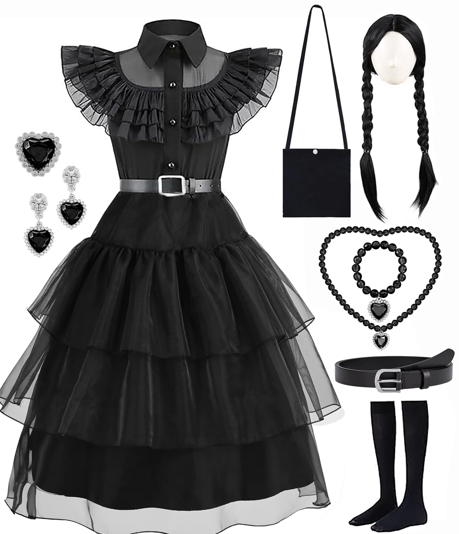 Addams Family Little Girls Wednesday Costume with Wig for Halloween ...