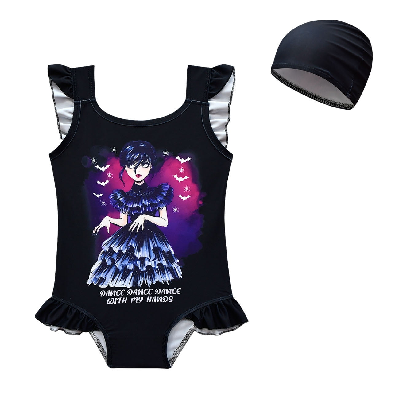 Girls Wednesday Addams Swimsuit One Piece Bathing Suit Kids Summer ...