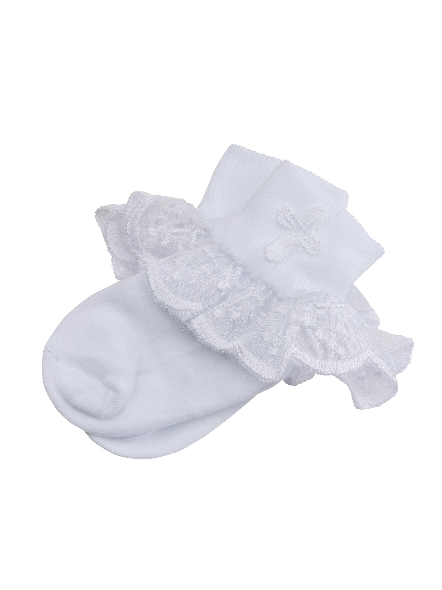 Girls White Baptism First Communion or Christening Socks with Cross ...