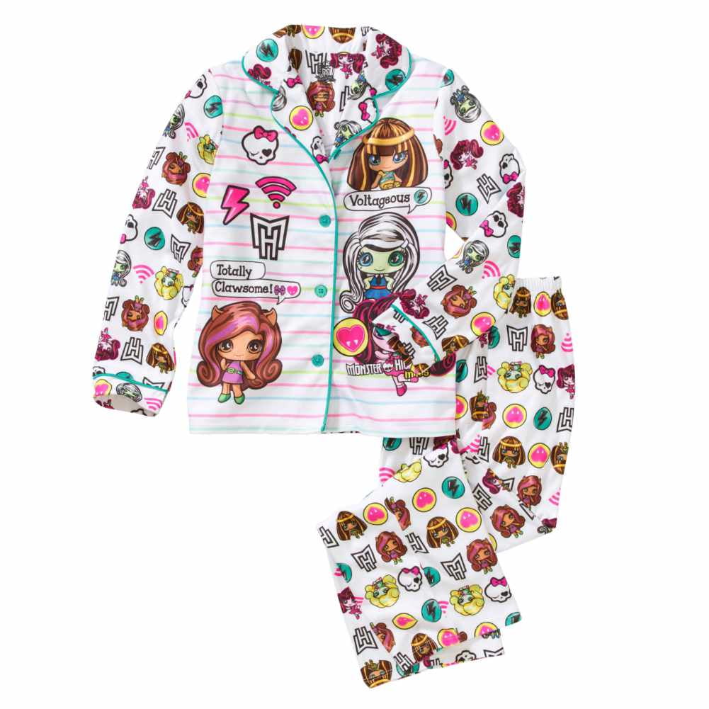 Girls White Flannel Monster High Pajamas Draculara & Clawdeen Wolf ...