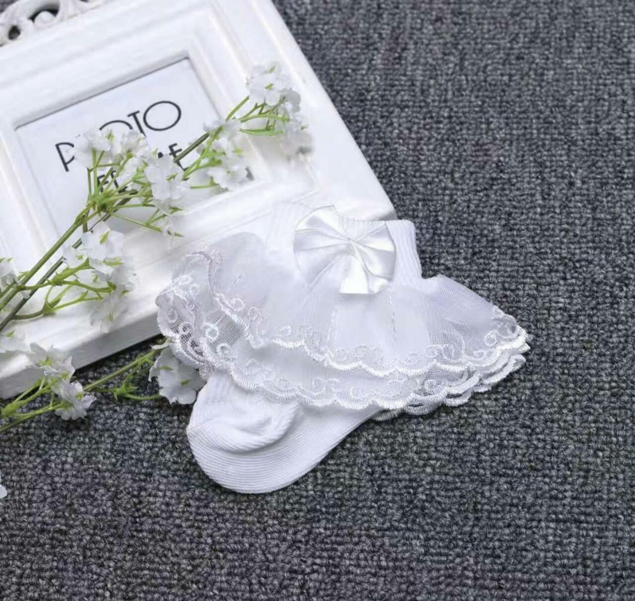 Girls White Lace Frill Bow Socks - Walmart.com