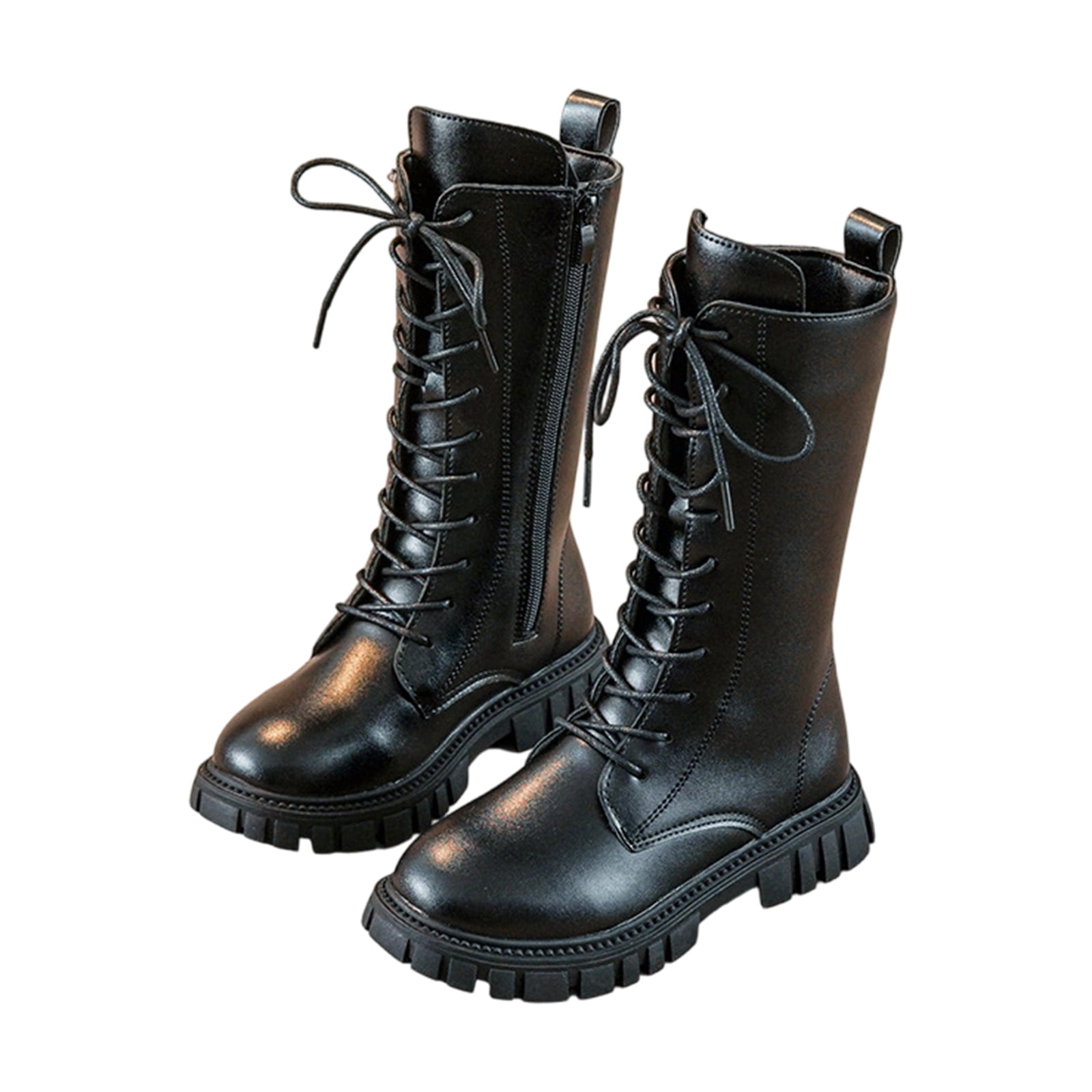 Girls White Lace-Up Combat Galoshes with Side Zipper, Knee-Highs Lugs ...