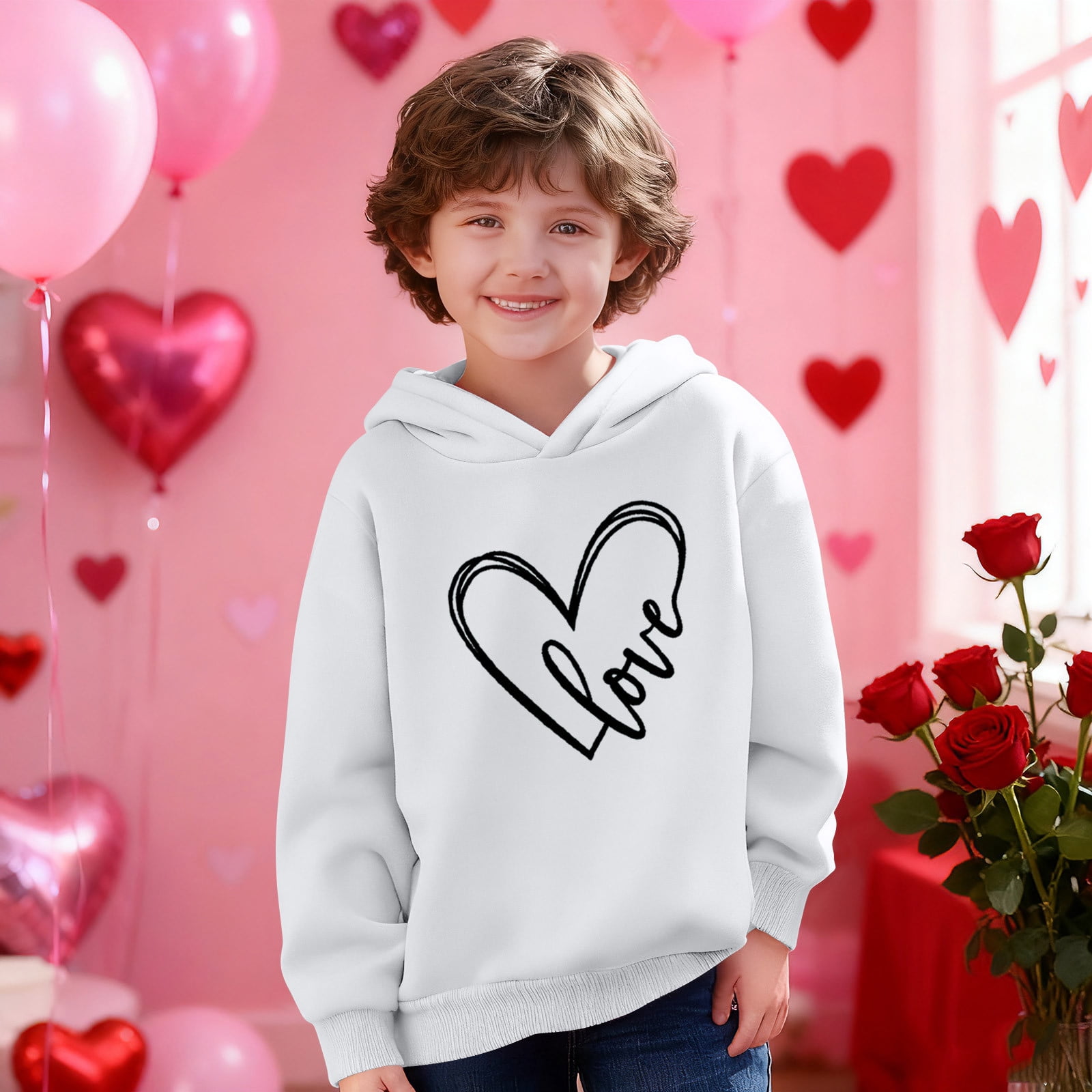 Girls White Oversized Hoodie | Cute Love Heart & Script Lettering ...