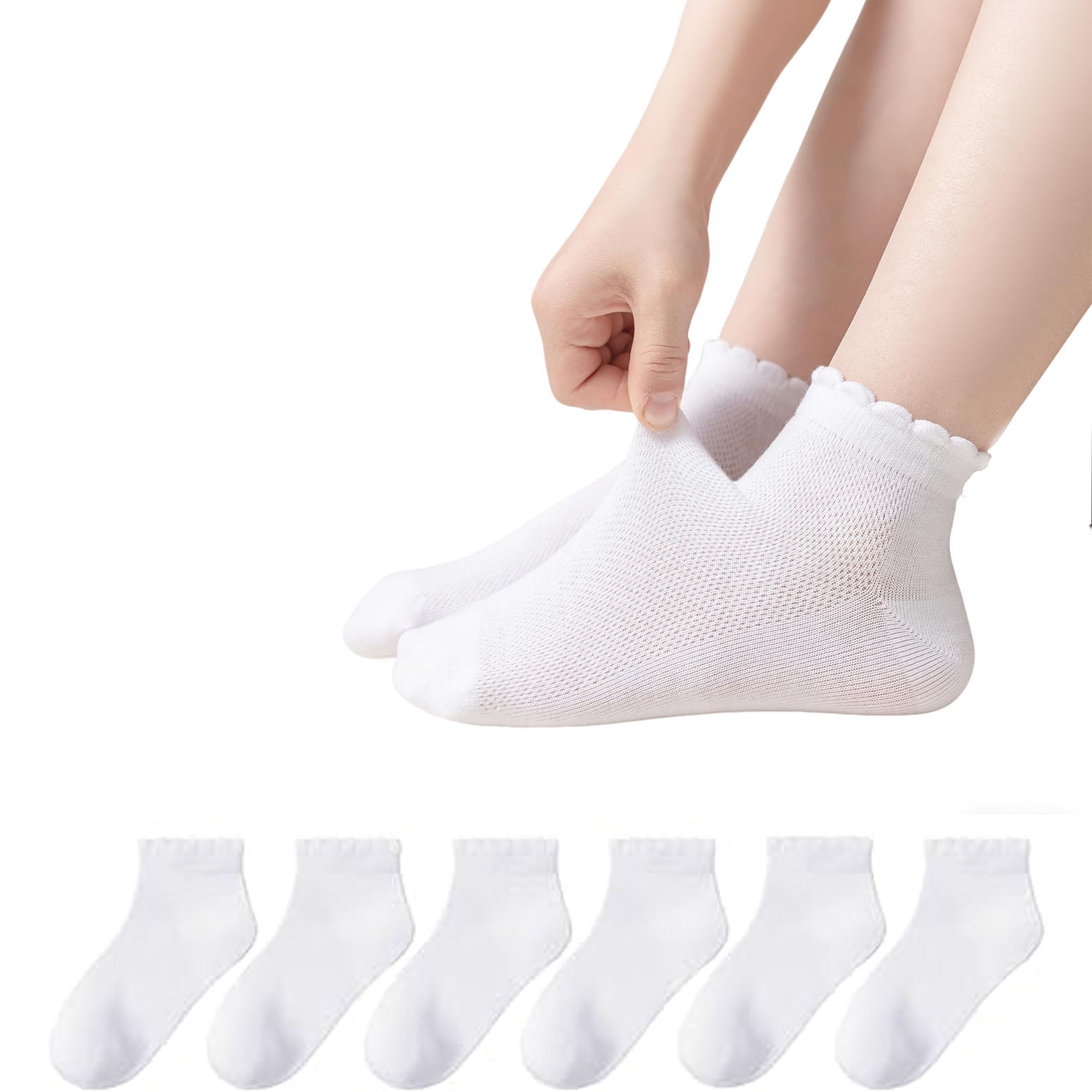 Girls White Ruffle Socks School Uniform Kids Cotton Crew Ankle Cute ...