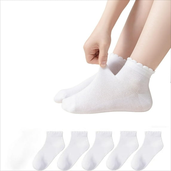 Girls White Ruffle Socks School Uniform Kids Cotton Crew Ankle Cute ...