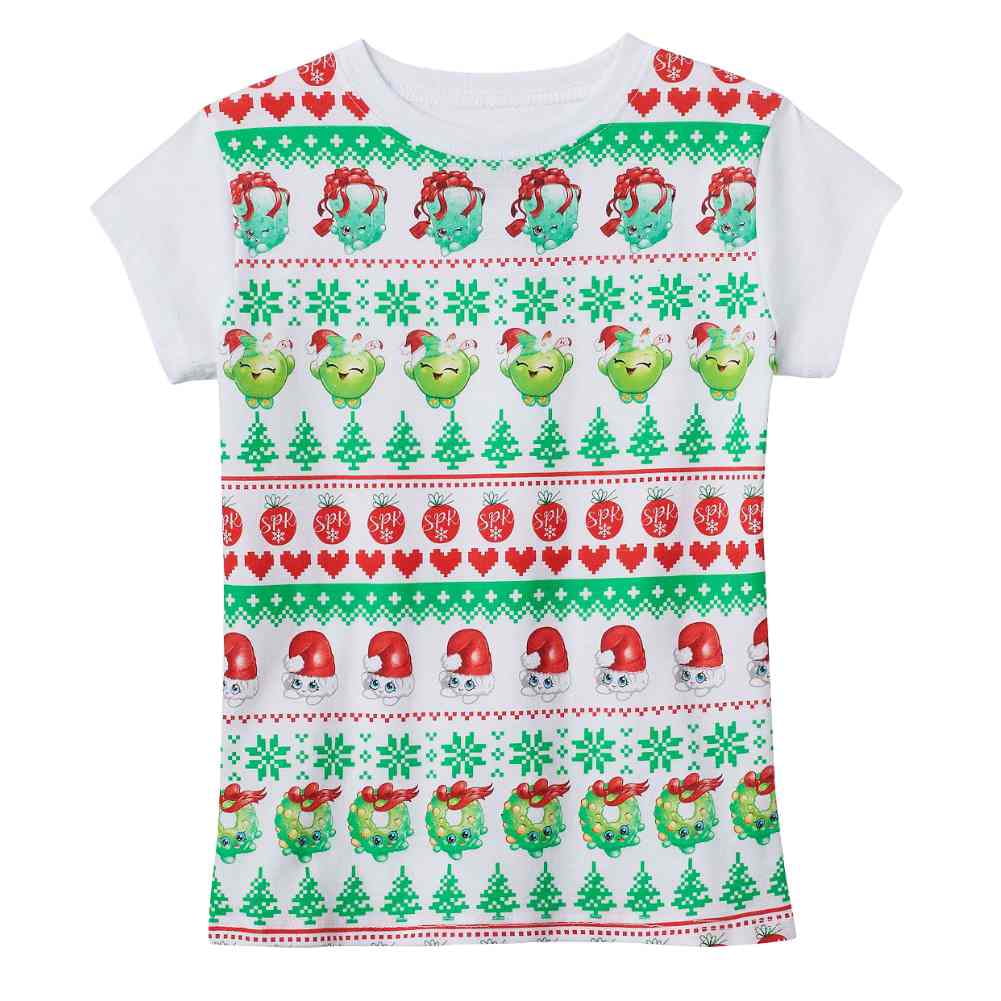 Girls White Shopkins Christmas T-Shirt Santa Holiday Tee Shirt 5 ...