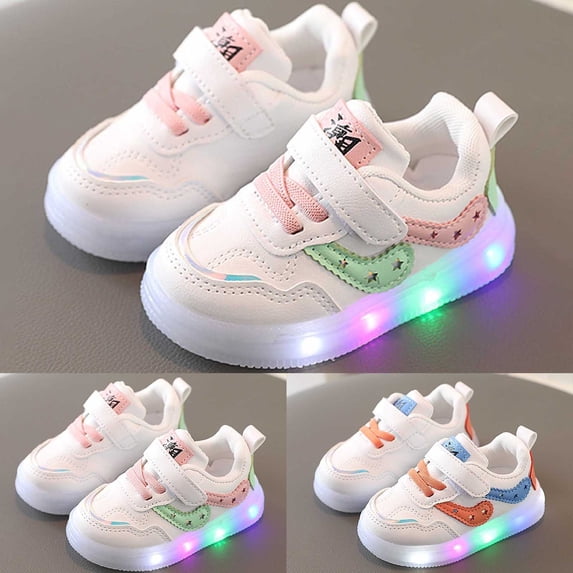 Girls' White Sneakers With Light Up Panels Casual Athletic Shoes With ...