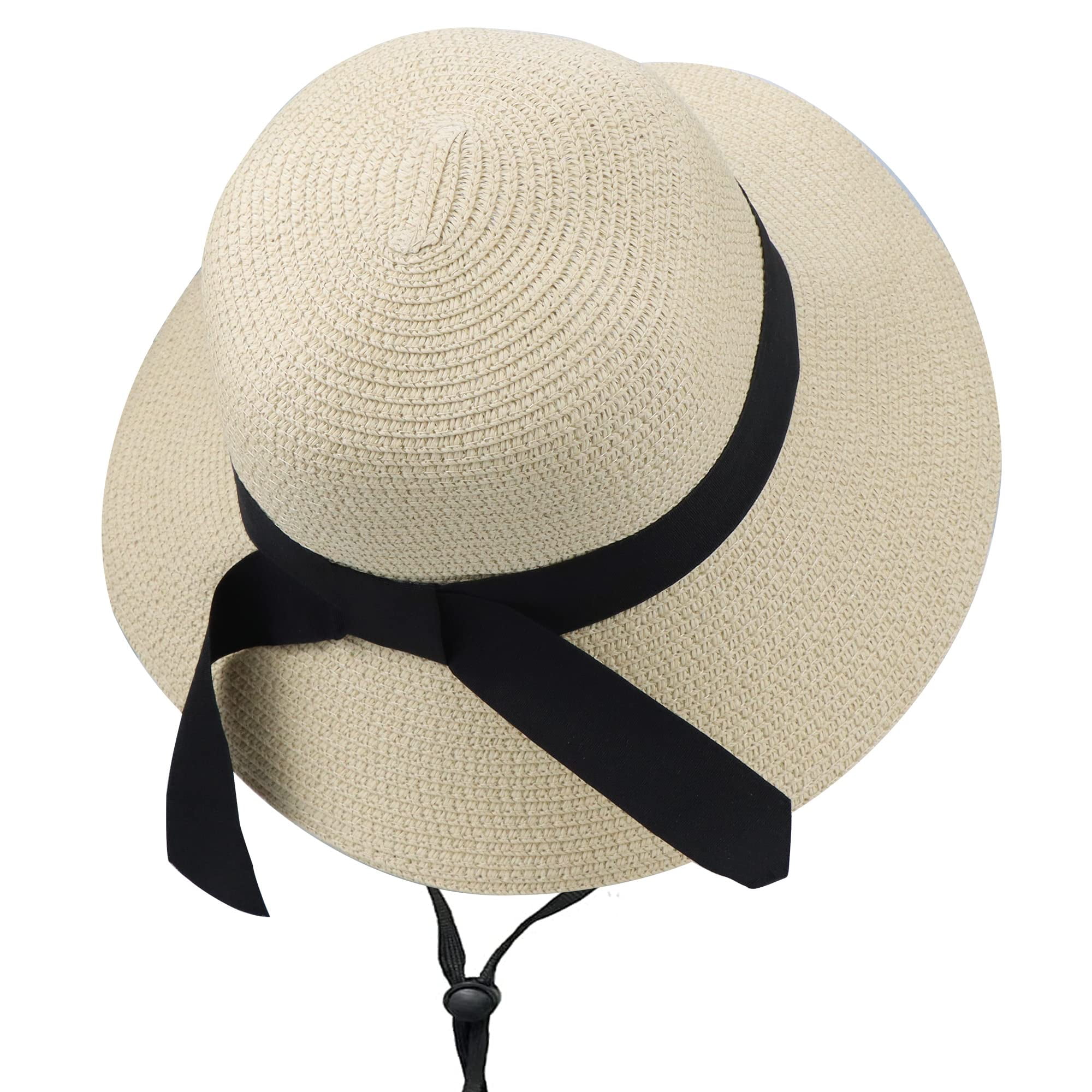 Girls Wide-Brim Straw Sun-Hat for Summer Beach with Bow for 2-5 Years ...