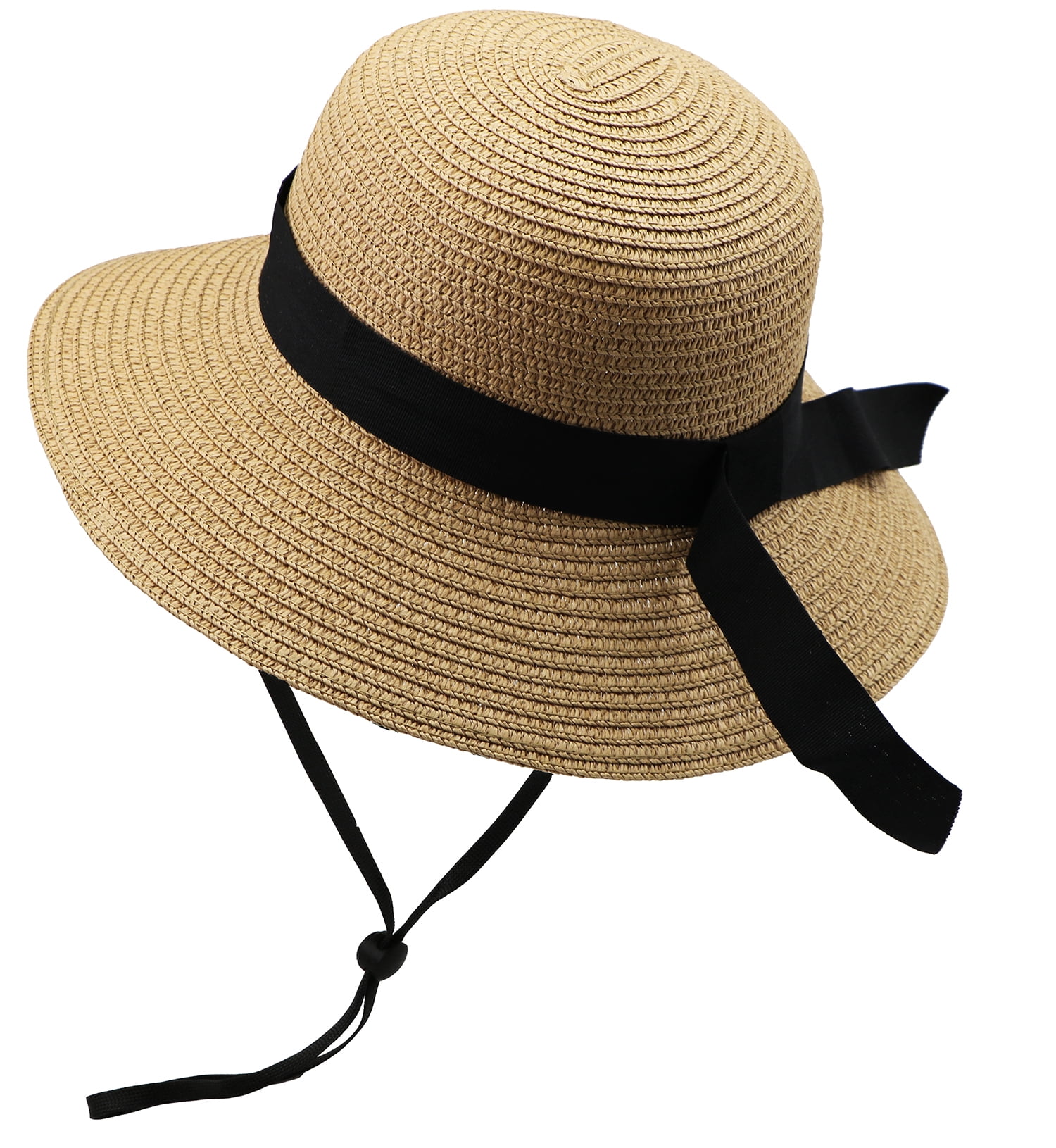 Girls Wide-Brim Straw Sun-Hat for Summer Beach with Bow for 2-5 Years ...
