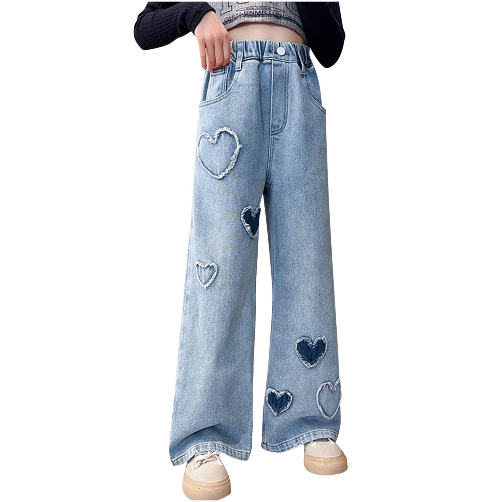 Girls Wide Leg Jeans Casual Spring Denim Pants Baggy Loose Elastic ...