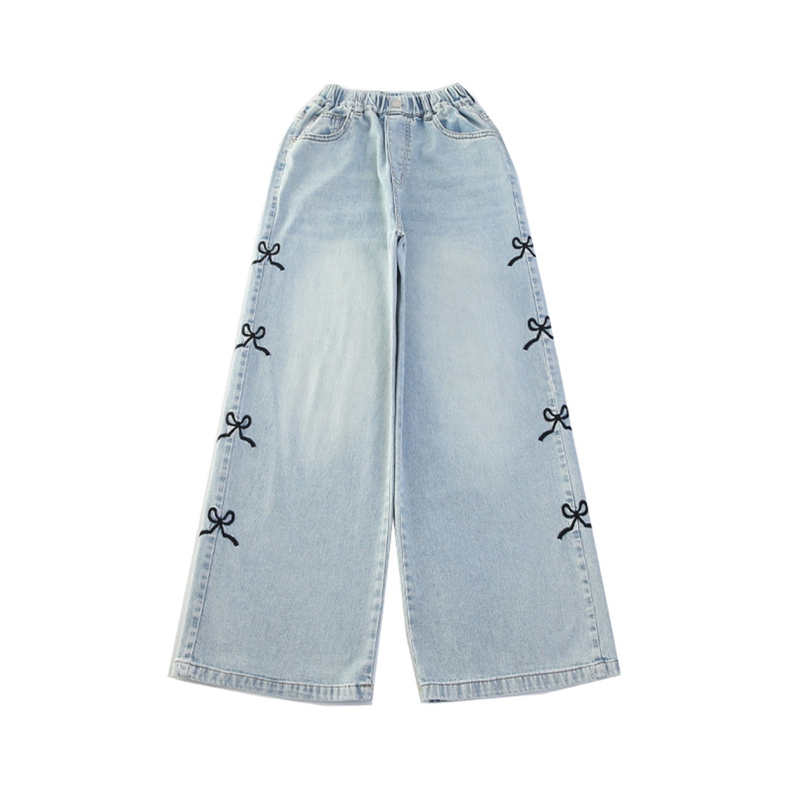 Girls Wide Leg Jeans High Waisted Relaxed Fit Solid Color Pull on ...