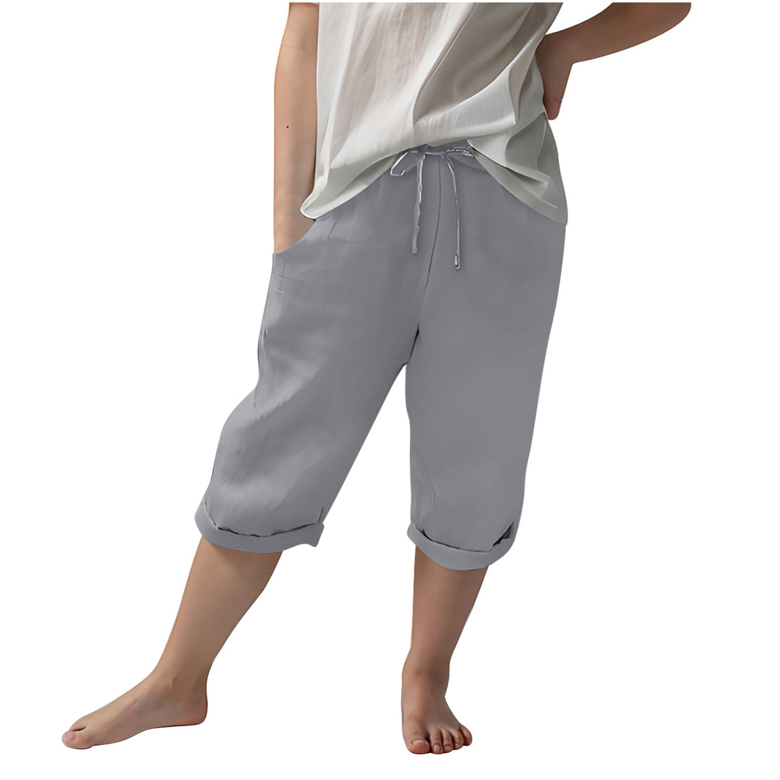 Girls Wide Leg Linen Pants Summer Casual Drawstring Cropped Pants ...