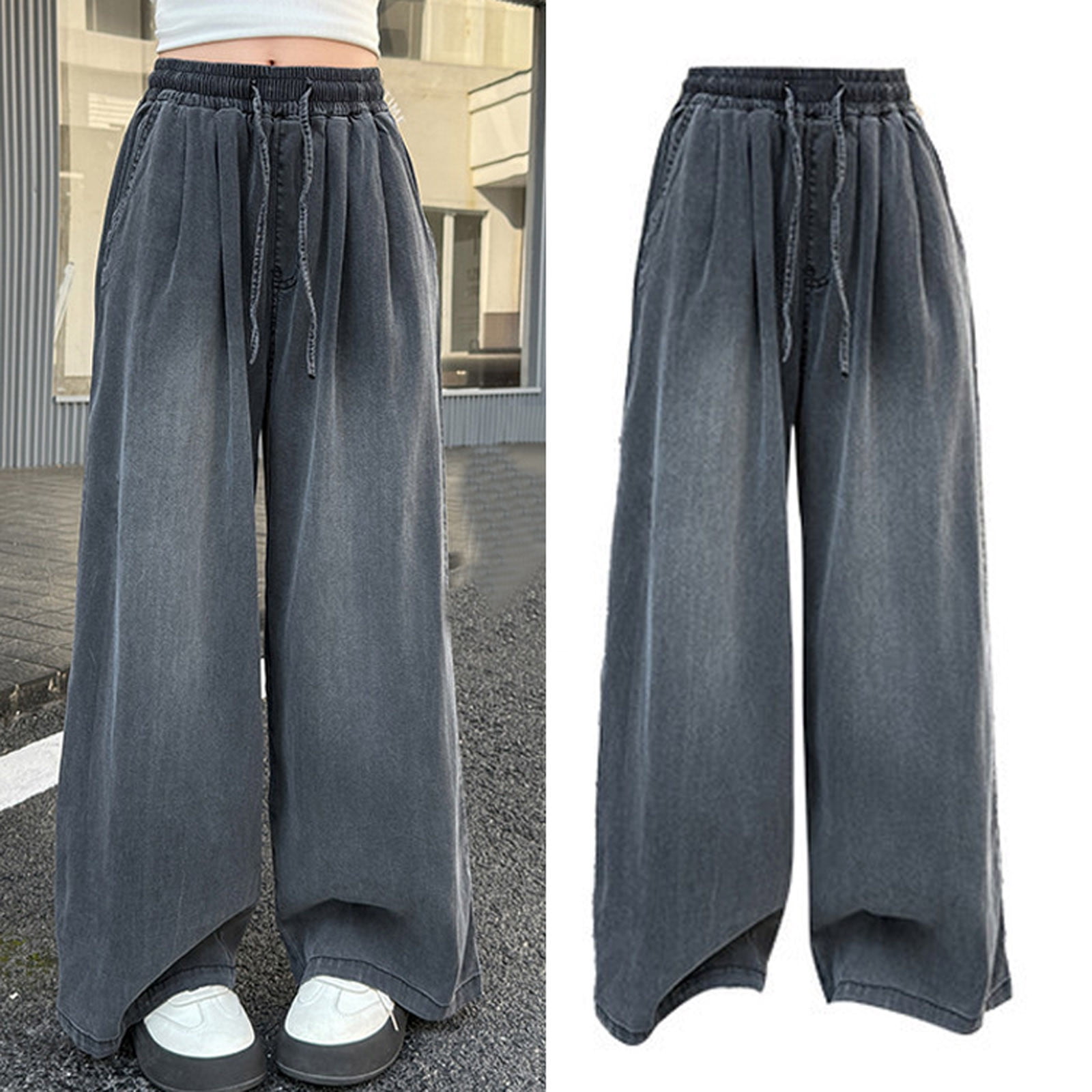 Girls Wide Leg Straight Pants Comfortable Outdoor Drawstring Waist ...