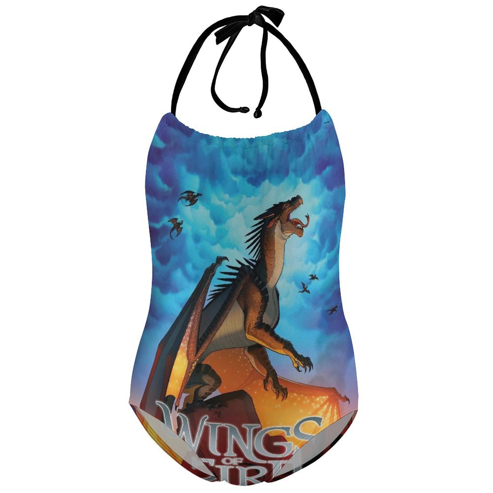 Girls Wings Dragon Fire Bathing Suit One Piece Halter Neck Strap ...
