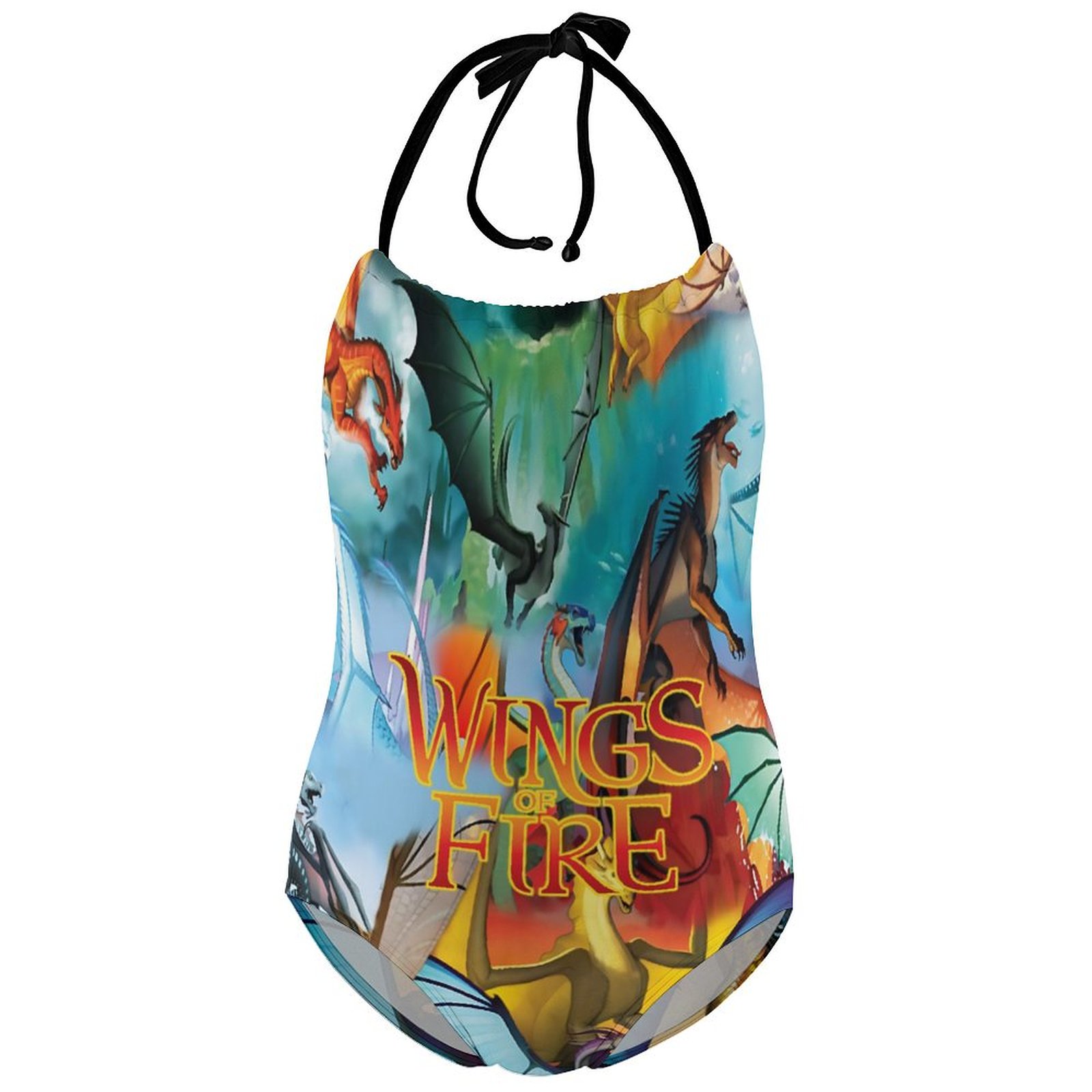Girls Wings Dragon Fire Bathing Suit One Piece Halter Neck Strap ...