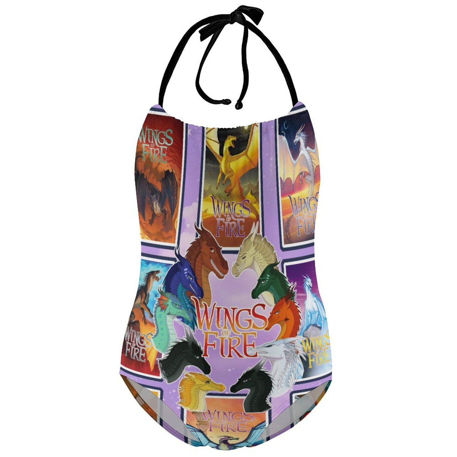 Girls Wings Dragon Fire Bathing Suit One Piece Halter Neck Strap ...