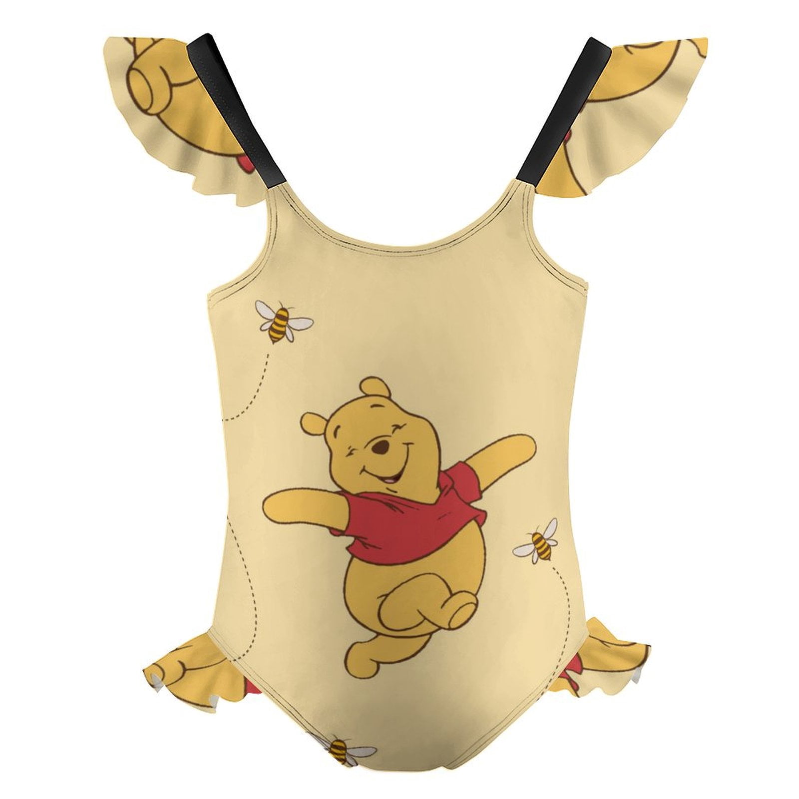 Girls Winnie The Poo One Piece Swimsuits Ruffle Sleeves Bathing Suit ...