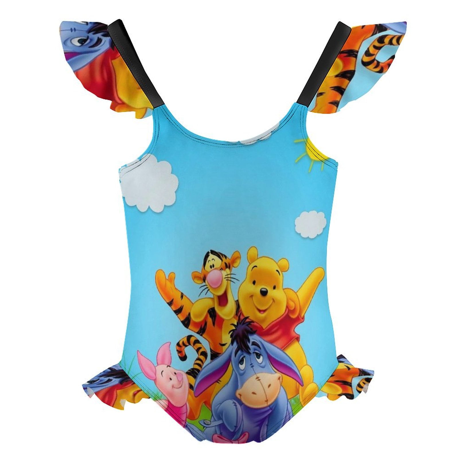 Girls Winnie The Poo One Piece Swimsuits Ruffle Sleeves Bathing Suit ...