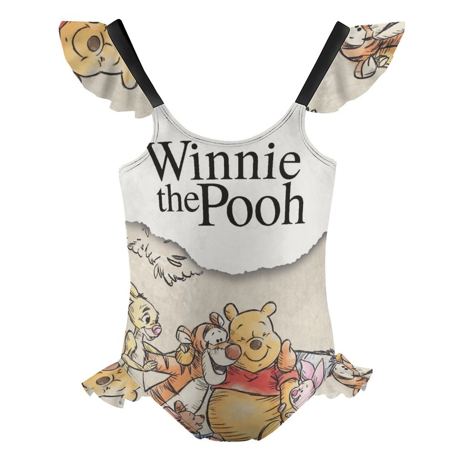 Girls Winnie The Poo One Piece Swimsuits Ruffle Sleeves Bathing Suit ...