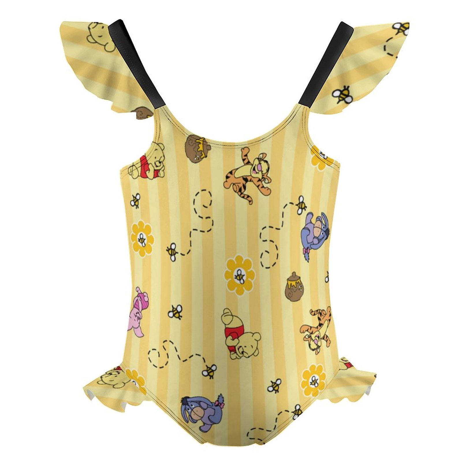 Girls Winnie The Poo One Piece Swimsuits Ruffle Sleeves Bathing Suit ...