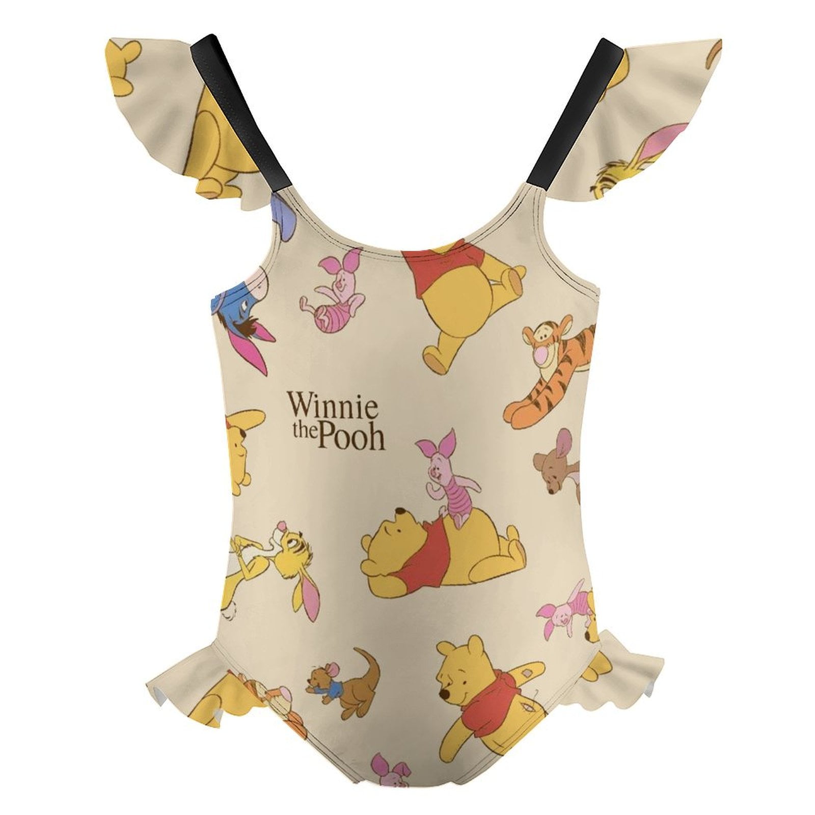 Girls Winnie The Poo One Piece Swimsuits Ruffle Sleeves Bathing Suit ...