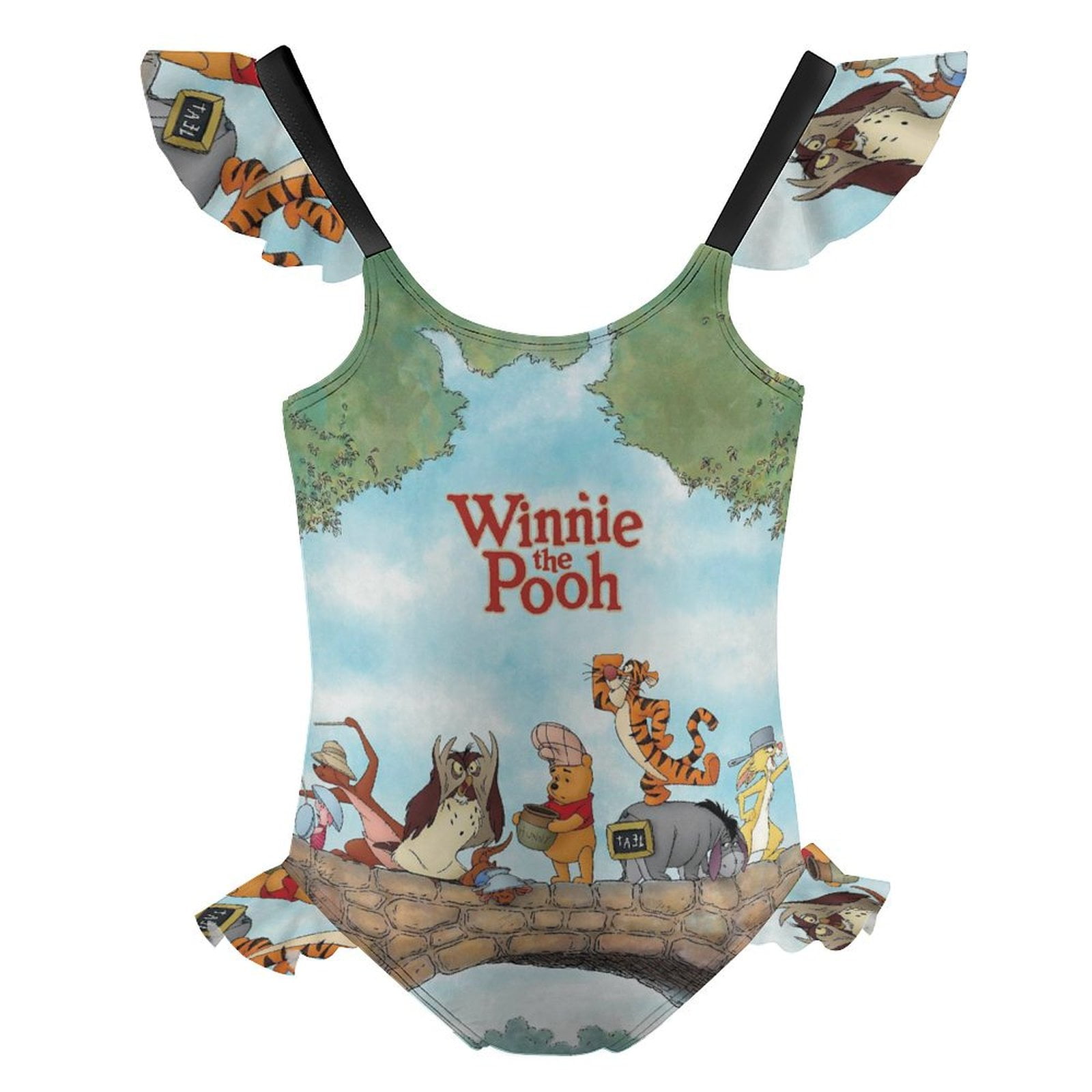 Girls Winnie The Poo One Piece Swimsuits Ruffle Sleeves Bathing Suit ...