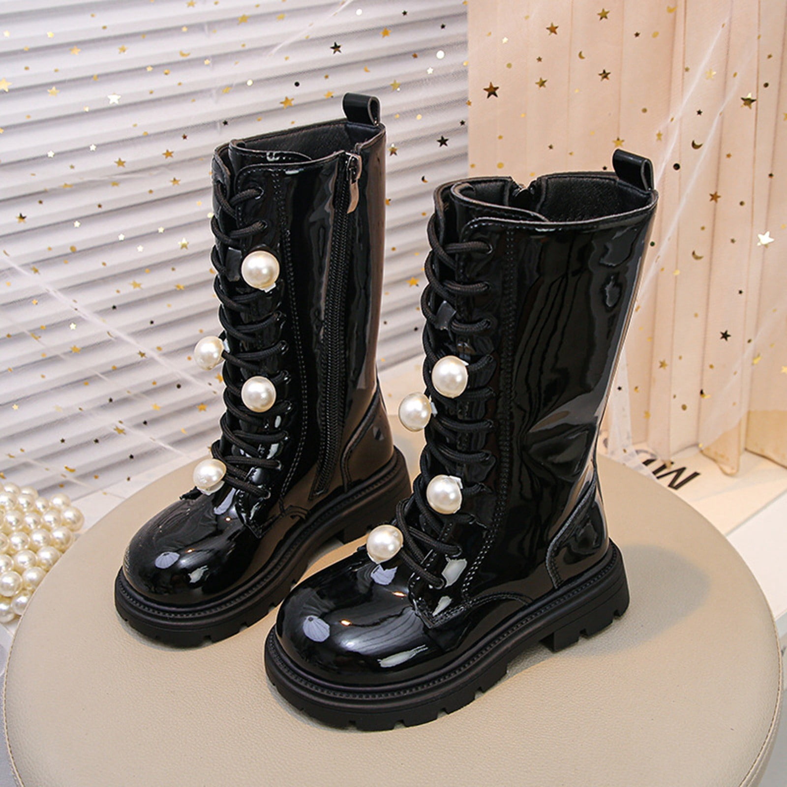 Girls Winter Boots,Girls Mid Calf Boots Durable Leather for Kids Side ...
