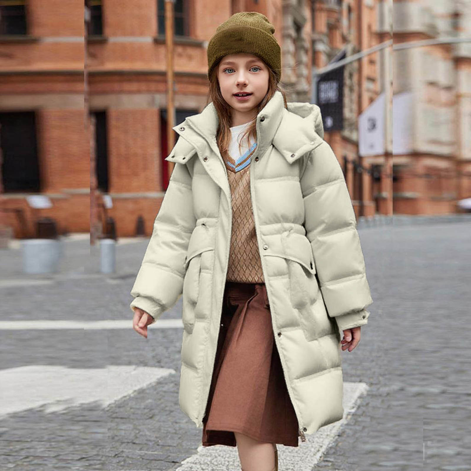 Girls Winter Coat Kids Down Jacket Long Hooded Puffer Jacket Fluffy ...