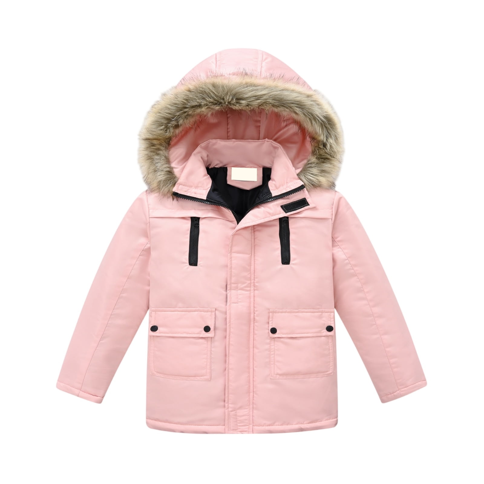 Girls Winter Coat with Detachable Hood, Solid Color Puffer Jacket with ...