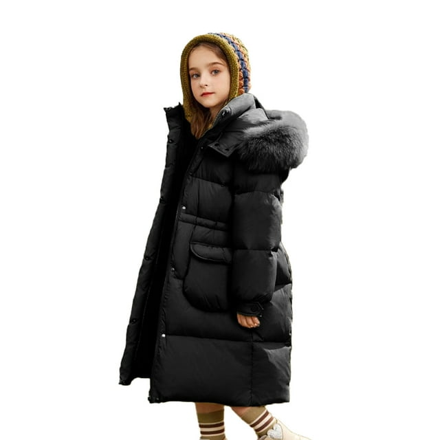 Girls Winter Coats Hooded Puffer Jackets Medium Length Down-Like Cotton Coats Snow Outwear Girls ...