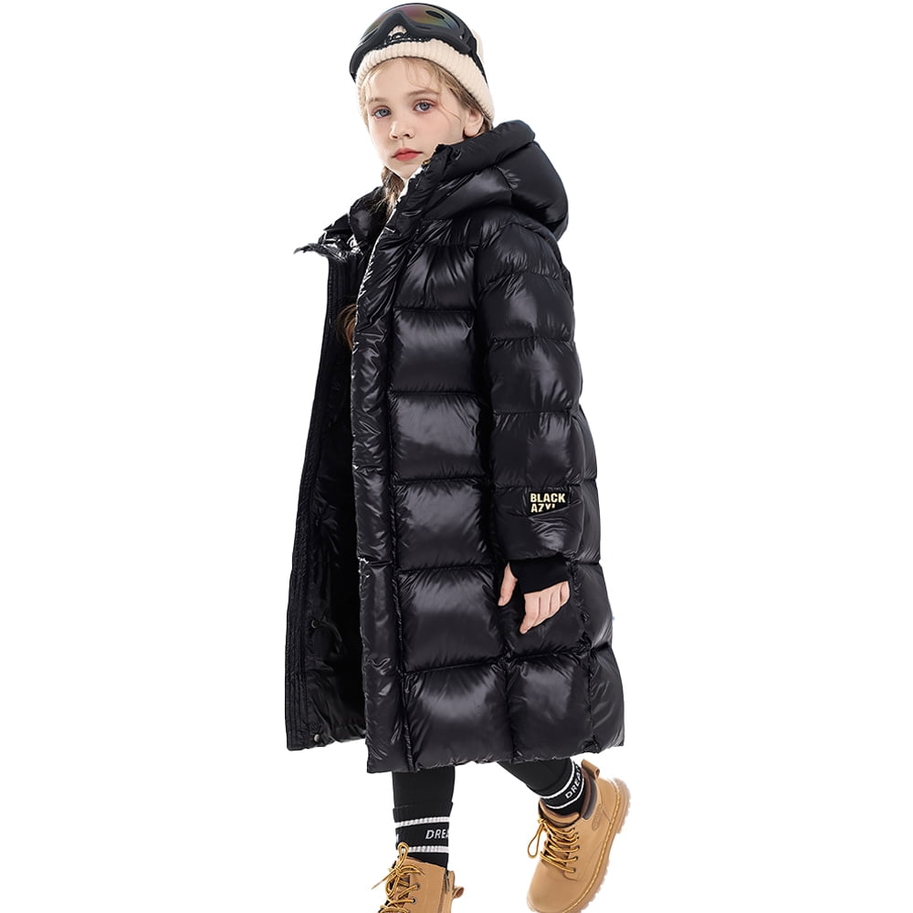 Girls Winter Coats Hooded Puffer Jackets Medium Length Down-Like Cotton ...