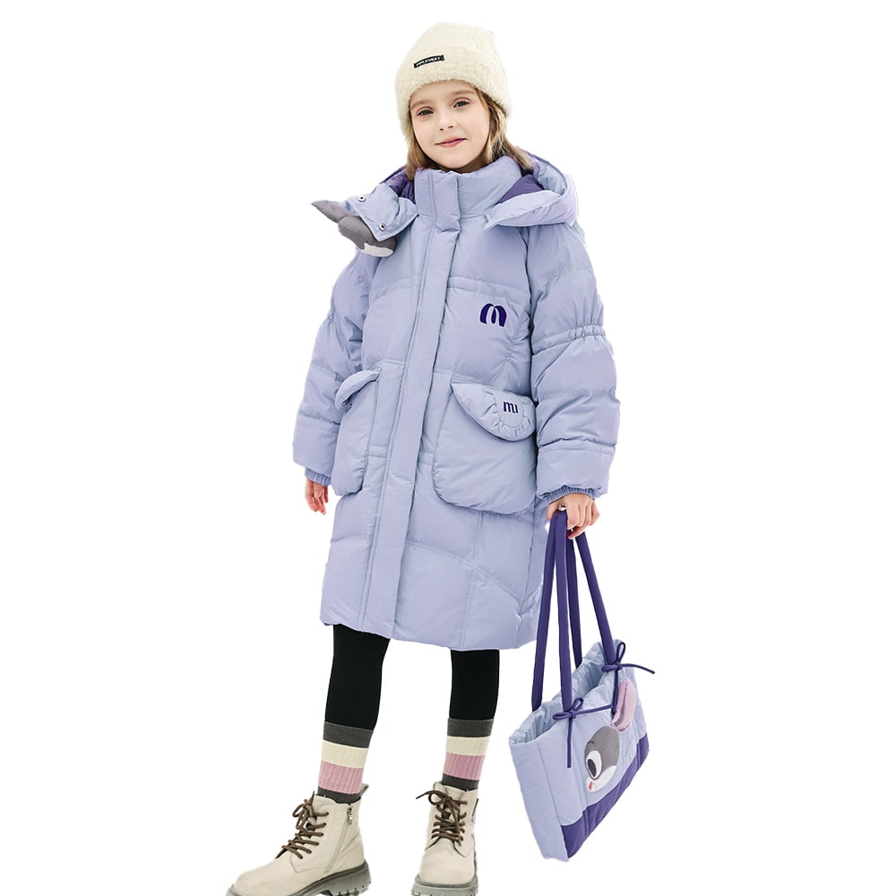 Girls Winter Coats Hooded Puffer Jackets Medium Length Down-Like Cotton Coats Snow Outwear Girls ...