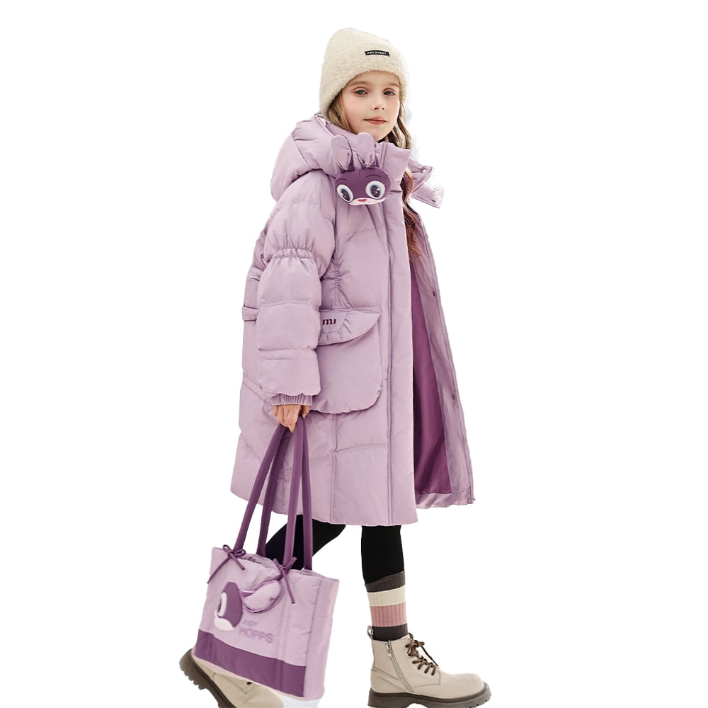 Girls Winter Coats Hooded Puffer Jackets Medium Length Down-Like Cotton Coats Snow Outwear Girls ...